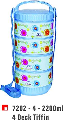 Princeware Hot Meal Plastic Tiffin Set, 550ml, Set of 4, Assorted ...