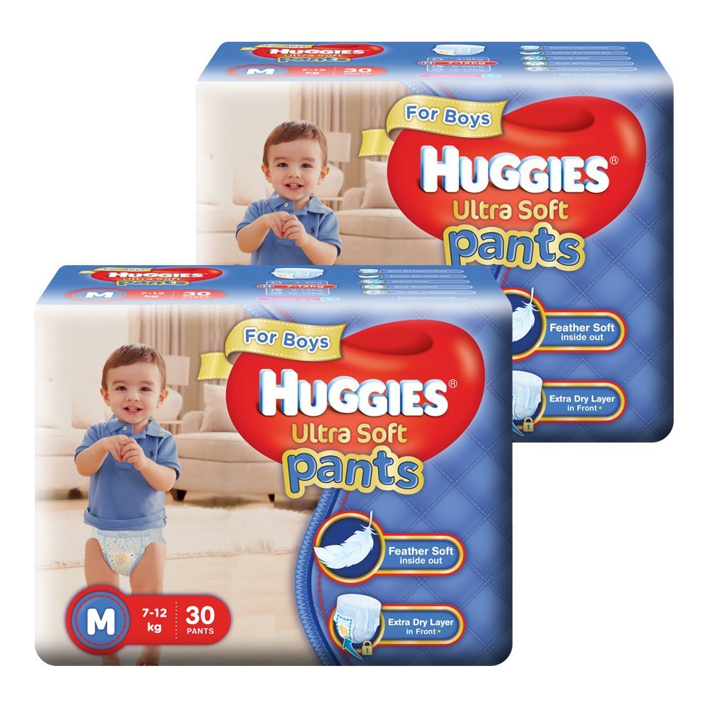 Huggies Ultra Soft Pants Medium Size Premium Diapers for Boys (2 x 30 ...