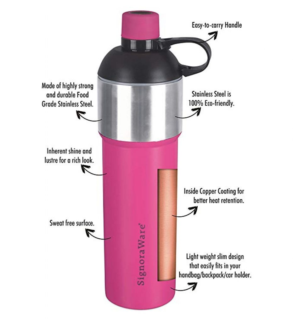 Signoraware Vista Stainless Steel Vacuum Flask Bottle, 800ml, Pink ...