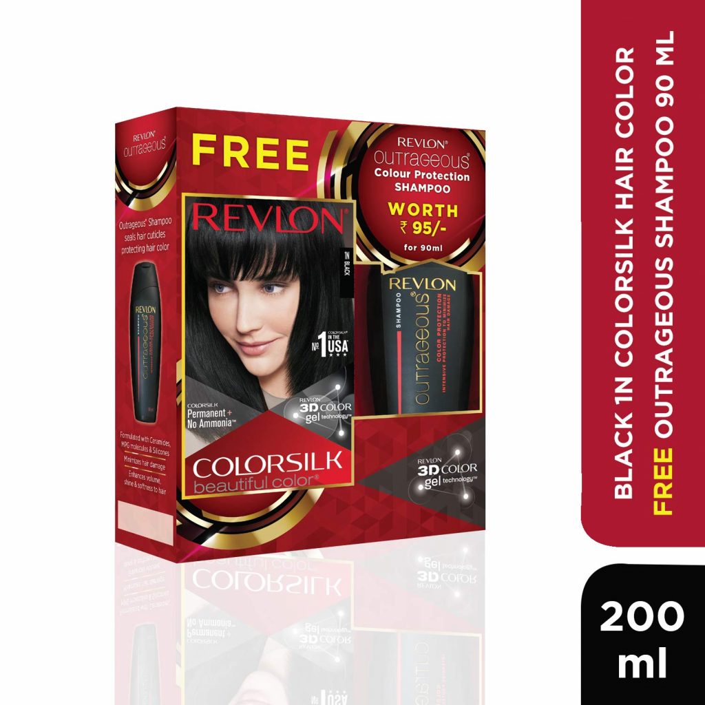 Revlon Colorsilk Hair Color Black 1n With Outrageous Shampoo, Black ...