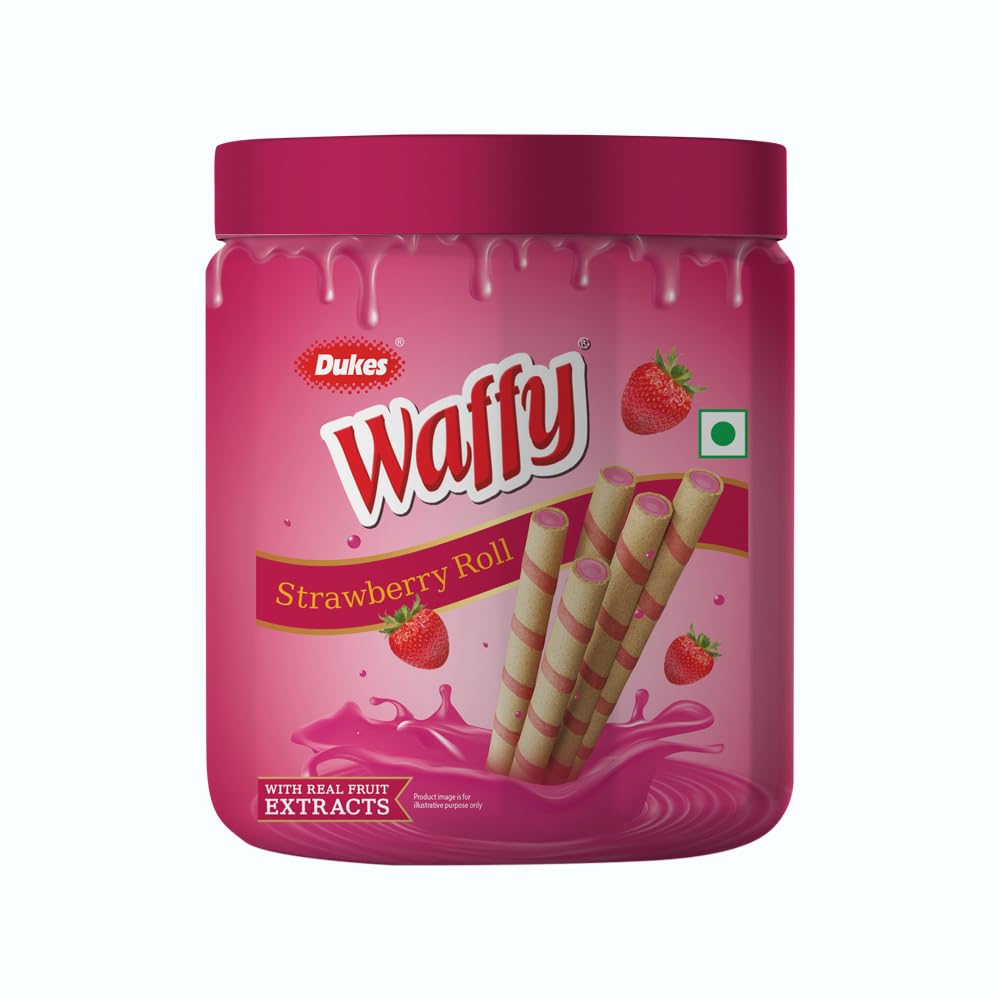 Dukes Waffy Strawberry flavoured Wafer roll Jar (250g) - OMGTricks